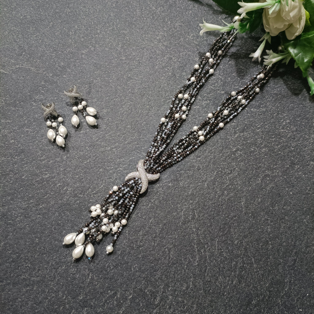 PP6346 GLAMOUR BLACK LARIAT SET WITH EARRINGS – ReeMat Designs