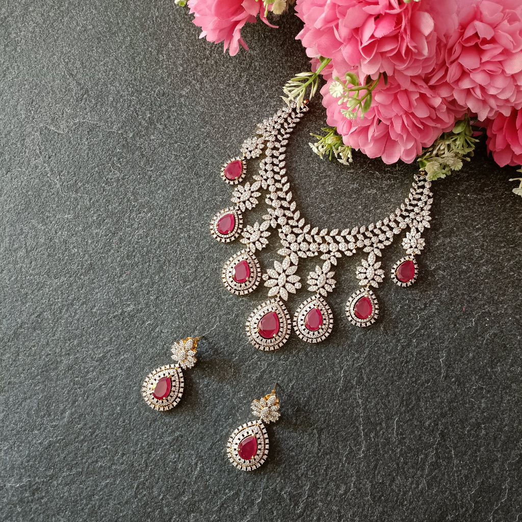 PP6365 GLAMOUR CZ SET WITH HANGING RUBY STONES – ReeMat Designs